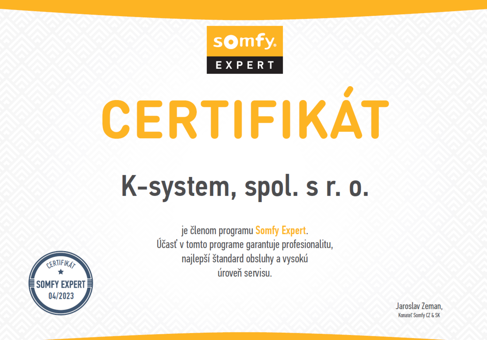 Certifikát profesionality | Kžalúzie.sk
